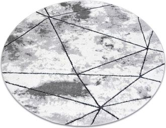 RugsX Modern Teppich Polygons Kreis, Geometrisch, Dreiecke - Strukturell zwei Ebenen aus Vlies grau grey rund 200 cm