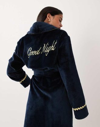 Chelsea Peers peignoir en polaire douce &agrave; col ch&acirc;le &laquo; Good Night &raquo; bleu