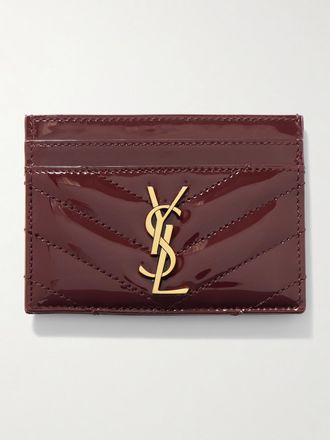 Saint Laurent Porte-cartes En Cuir Verni &Agrave; Surpiq&ucirc;res Cassandre - Rouge