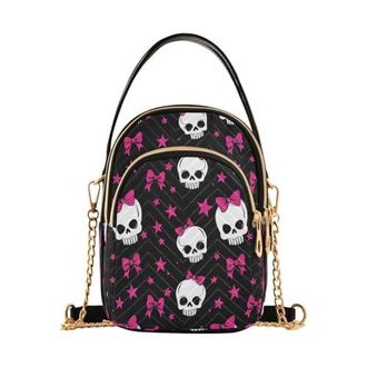 Mnsruu Petit sac &agrave; bandouli&egrave;re en cuir avec motif t&ecirc;te de mort, &eacute;toile et noeud pour Halloween
