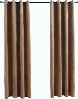 vidaXL 2X Rideaux Occultants avec Anneaux Occultant &agrave; Oeillet Chambre &agrave; Coucher Fen&ecirc;tre Salon Bureau Maison Int&eacute;rieur Velours Beige 140x245 cm