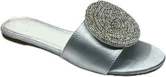 Generic ZBDZSW Sandales plates Porter des pantoufles &agrave; la mode avec strass Femme Pantoufle Femme Chaussures Femmes Sandales d&eacute;t&eacute;, Argent&eacute;., 8 UK