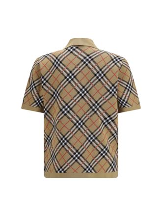 Burberry Mens Check Cotton Blend Polo Shirt Sand Ip Cotton; Polyamide; Elastane T-shirts And Polos