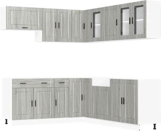 vidaXL 11-tlg. K&uuml;chenschrank-Set Porto Grau Sonoma Holzwerkstoff Vidaxl