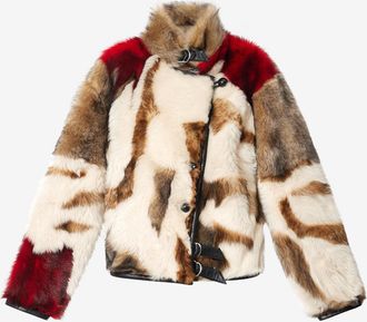 Isabel Marant Manteau Roama En Peau Lain&eacute;e - Femme - &Eacute;cru Et Rouge - Taille34 - Isabel Marant