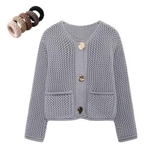 Generic Cardigan court pour femme, cardigan en tricot &eacute;pais ouvert sur le devant, cardigan dautomne &agrave; manches longues ouvert sur le devant, gris, L