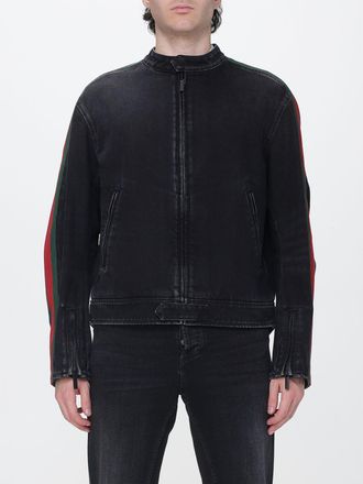 Gucci Veste biker en jean slim fit avec bandes Web