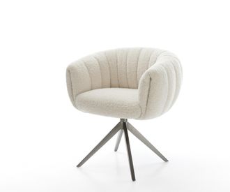 DELIFE Drehstuhl Jada-Flex Teddystoff Beige Kreuzgestell breit Graphit 360&deg; drehbar Wippfunktion Taschenfederkern, Esszimmerst&uuml;hle