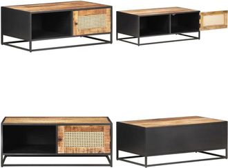 vidaXL Couchtisch 90x50x35 cm Raues Mangoholz und Wiener Geflecht - Couchtisch - Mangoholz - Rustikal - Wohnzimmerstil - Wiener Geflecht - Home & Living