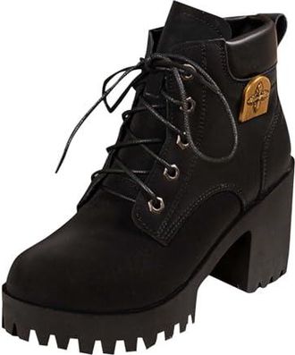 Generic Bottines pour femme - Coupe large - Style d&eacute;contract&eacute; - &Eacute;l&eacute;gantes - Talon &eacute;pais - Lacets - Semelle &eacute;paisse - Confortable - Bottes courtes en plein air