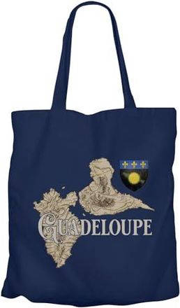 Fabulous Tote Bag Sac Shopping en Toile Bleu - Guadeloupe 971 D&eacute;partement Ile Carte Ancienne Rare - 10 L