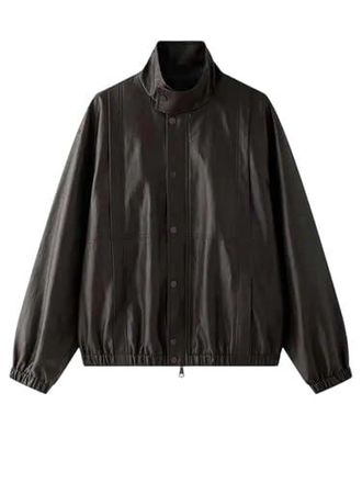 Generic Veste &agrave; col montant en cuir synth&eacute;tique &agrave; manches longues pour femme, caf&eacute;, M