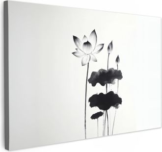 MuchoWow © Leinwandbild Groß 120x80 cm XXL Dekoration Wohnzimmer Bilder Pictures Wall Decoration Living Room Wohnungs Deko Moderne Bild Blätter - Schwarz - Lot