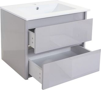 Mendler Waschbecken + Unterschrank HWC-B19, Waschbecken Waschtisch Badezimmer, Hochglanz 50x60cm - grau