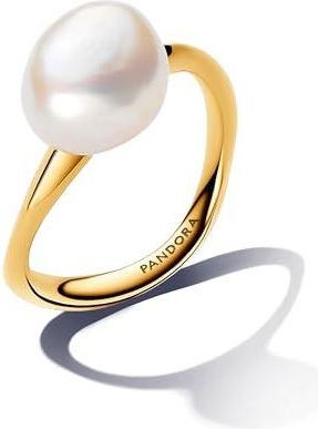 Pandora Pandora Essence Bague en métal plaqué or 14 carats avec perle de culture deau douce traitée blanche baroque, taille 58