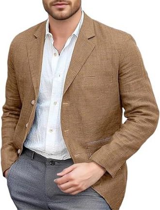 Generic Veste de costume l&eacute;g&egrave;re en lin pour homme - 3 boutons - Blazer non doubl&eacute; - Pour l&eacute;t&eacute;, la plage, le sport - Avec poche, Gingembre, XXL