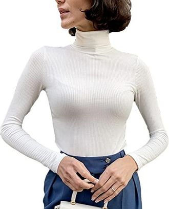 Onsoyours Pull Femme Col Roulé À Manches Longues Hiver Chaud Tricot Thermal Chic Ajusté Moderne Serré Col Montant Confortable sous-Pull Basique Pullover Vintage