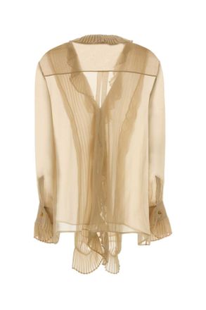 Alberta Ferretti Pleated Silk Blouse - Beige