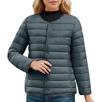 Generic Doudoune l&eacute;g&egrave;re et compressible pour manteaux d&eacute;contract&eacute;s de couleur unie grande taille, v&ecirc;tements dext&eacute;rieur chauds sans capuche, Vert fonc&eacute;., 3XL