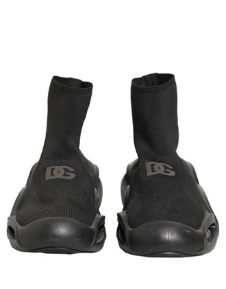 Dolce & Gabbana Black Slip On Wave Socks Men Sneakers Shoes Polyester Viscose