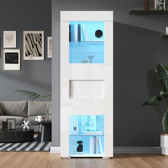 Generic Vitrine 60x40x170 cm Wei&szlig; Hochglanz mit Acrylt&uuml;r, Soft-Close, LED-Beleuchtung, 2 verstellbaren Glasb&ouml;den, Hochschrank Highboard Standvitrine Wohnzimme