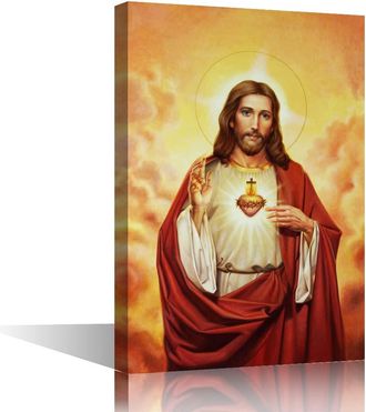 Generic Leinwand-Wandkunst, Herz Jesus, religi&ouml;ses, modernes religi&ouml;ses Herz, modernes religi&ouml;ses Gottes, moderne Wohnkultur, Leinwand, fertig zum Aufh&auml;ngen, 
