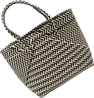 Holibanna Cabilock Panier de Rangement Tress&eacute; Noir &agrave; Rayures, Grand Format L&eacute;ger en Plastique R&eacute;sistant &agrave; Lusure, Panier de Courses Multifonction pour Pique-niq