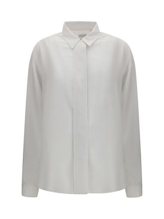 Calvin Klein Womens Long-Sleeve Shirt Amari Cloud White Silk