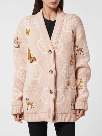 Philipp Plein Fairy Cardigan aus Wollmischung mit Jacquard-Monogramm und V-Ausschnitt