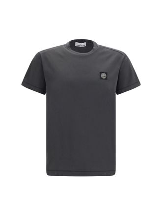 Stone Island Mens T-Shirt With Logo Patch Lead Grey Cotton T-Shirts And Polos