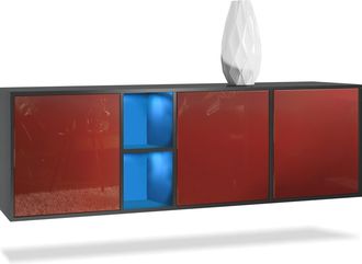 Vladon Kommode Cuba, Made in Germany, Schwarz matt/Bordeaux Hochglanz - Modernes Sideboard f&uuml;r Ihr Wohnbereich - (BxHxT) 182x53x35 cm