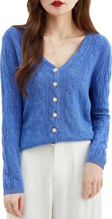 Generic Y2k Cardigan dhiver en laine m&eacute;rinos pour femme avec col en V et tricot doux, bleu, Taille XS