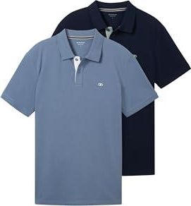 Tom Tailor Lot de 2 polos piqués basiques pour homme, China Blue/Sky Captain, XXL