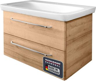 Fackelmann Milano Badm&ouml;bel Set 2 Teile - Waschtisch mit Unterschrank f&uuml;rs Badezimmer - Waschbeckenunterschrank mit Schubladen in Holz braun - Badschrank h&auml;ngend 