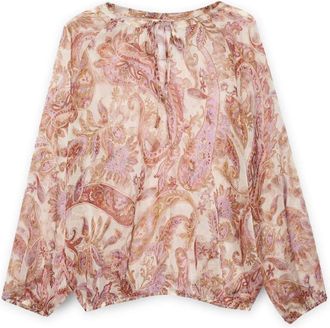Fiorella Rubino Femme, Blouses et Chemises, Rose, Taille: 52 FR Blouse &agrave; Imprim&eacute; Cachemire avec Liens