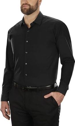 Kenneth Cole Dress Shirt Slim Fit Solid Chemise, Noir, 38 cm-39 cm Cou 81 cm-84 cm Manche Homme