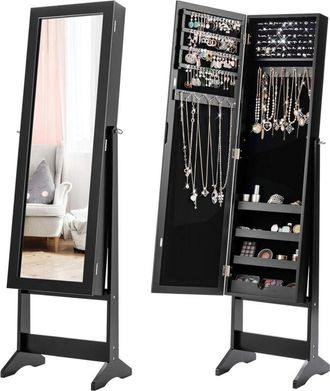 Costway Armoire à bijoux sur Pied avec Miroir Coffre à Bijoux, Armoire de Rangement Cosmétiques,3 Positions Réglables, Noir