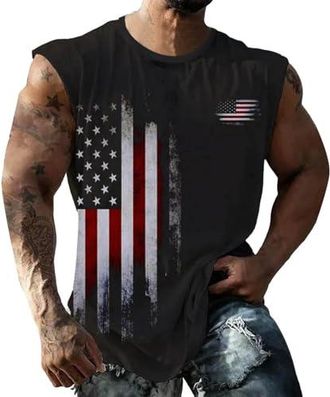 Generic D&eacute;bardeur drapeau am&eacute;ricain pour homme 4 juillet chemise patriotique USA sans manches graphique muscle chemises d&eacute;t&eacute; entra&icirc;nement gym d&eacute;bardeurs dr&ocirc;le