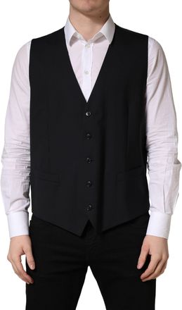 Dolce & Gabbana Mens Black Wool Single Breasted Waistcoat Vest Virgin Elastane Clothing