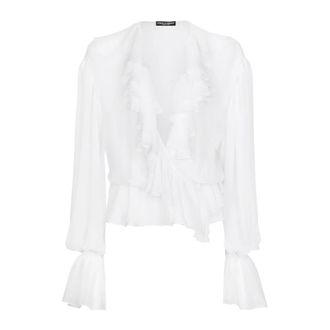 Dolce & Gabbana Seiden V-Ausschnitt T-Shirts und Polos - - Blouses & Shirts - Damen - Wei&szlig; - S