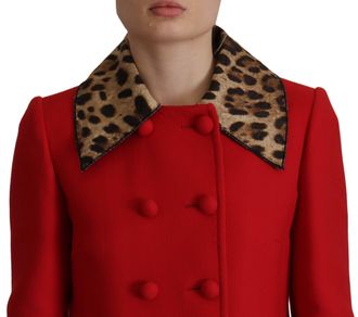 Dolce & Gabbana Womens Red Leopard Wool Trenchcoat Jacket Clothing