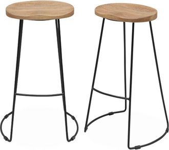 Sweeek Sweeek - Lot de 2 tabourets de bar bois de manguier naturel et acier. avec repose pieds. 75cm
