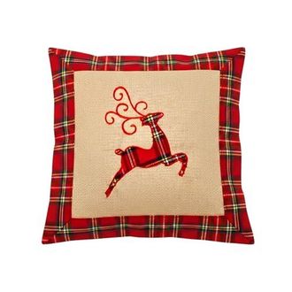 Shatchi Kissenbez&uuml;ge aus Sackleinen, f&uuml;r Schlafzimmer, B&uuml;ro, Dekoration, Baumwolle, Bedruckt, Rentier/Schneemann/Rotkehlchen, Weihnachtspudding, 40 x 40 cm