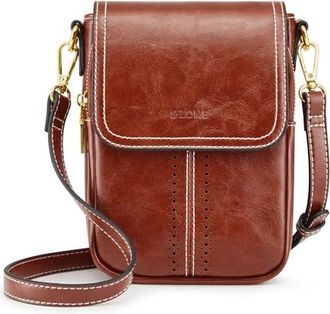 S-Zone Petit sac à bandoulière tendance pour femme avec sangle réglable et emplacements pour cartes, marron
