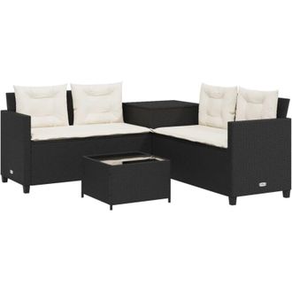 vidaXL Vidaxl - Canap&eacute; de jardin avec table et coussins en forme de l noir