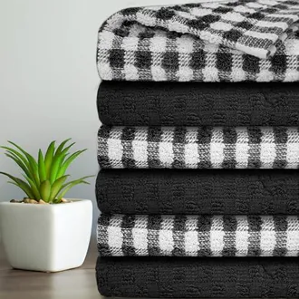 Casabella Lot de 6 torchons de Cuisine en Coton éponge très absorbants très absorbants Noir