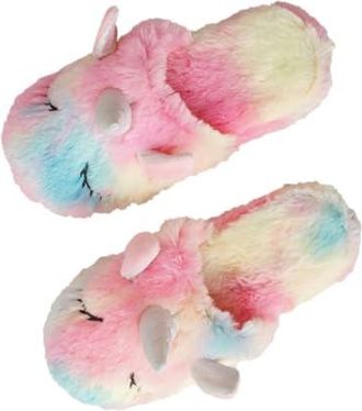 Kesyoo Pantoufles en peluche imprim&eacute;es de licorne chaudes et antid&eacute;rapantes pour adulte Taille S 30-32 Coton pelucheux pour usage int&eacute;rieur et maison