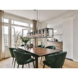 Fischer & Honsel Pendelleuchte ISKA 7-flammig Schwarz lang mit Rauchglas, Breite 130cm