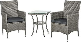 OUTSUNNY Ensemble Salon de Jardin 2 Places : 2 fauteuils et Table Basse Plateau Verre tremp&eacute; r&eacute;sine tress&eacute;e Imitation rotin avec Coussins Gris