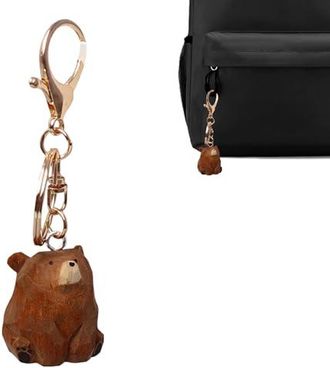 Generic Porte-cl&eacute;s ours sculpt&eacute; - Porte-cl&eacute;s en bois en forme danimal - Joli accessoire de sac &agrave; dos, motif ours fabriqu&eacute; &agrave; la main, d&eacute;coration de sac d&eacute;cole,